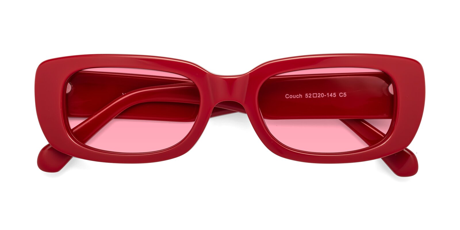 Red Thick Hipster Rectangle Tinted Sunglasses with Pink Sunwear Lenses ...