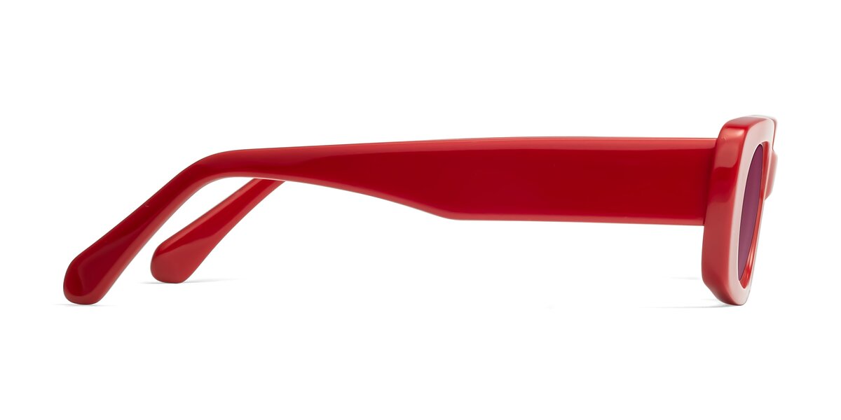 Red Thick Hipster Rectangle Tinted Sunglasses with Wine Sunwear Lenses ...