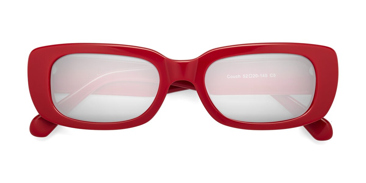 Red Thick Hipster Rectangle Mirrored Sunglasses with Silver Sunwear ...