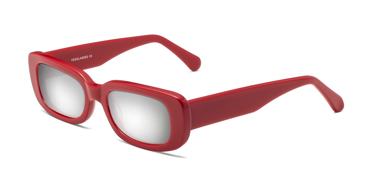 Red Thick Hipster Rectangle Mirrored Sunglasses with Silver Sunwear ...