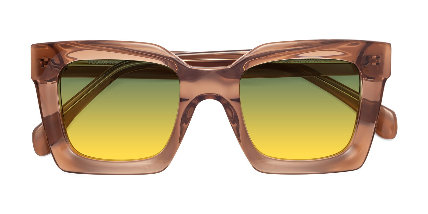 Caramel Oversized Thick Square Gradient Sunglasses with Green / Yellow ...
