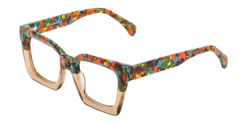 Floral/Amber Oversized Thick Square Eyeglasses - Piper