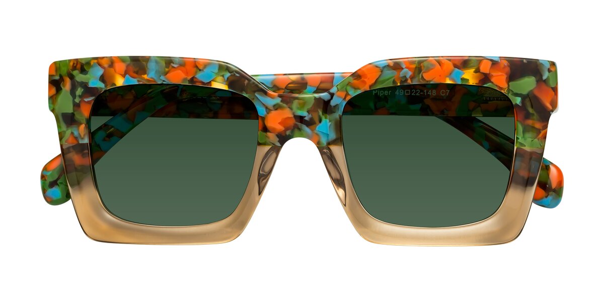 Floral/Amber Oversized Thick Square Tinted Sunglasses with Green ...