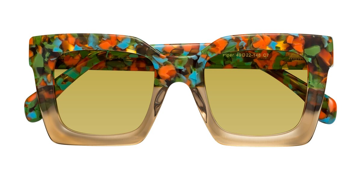 Floral/Amber Oversized Thick Square Tinted Sunglasses with Champagne ...
