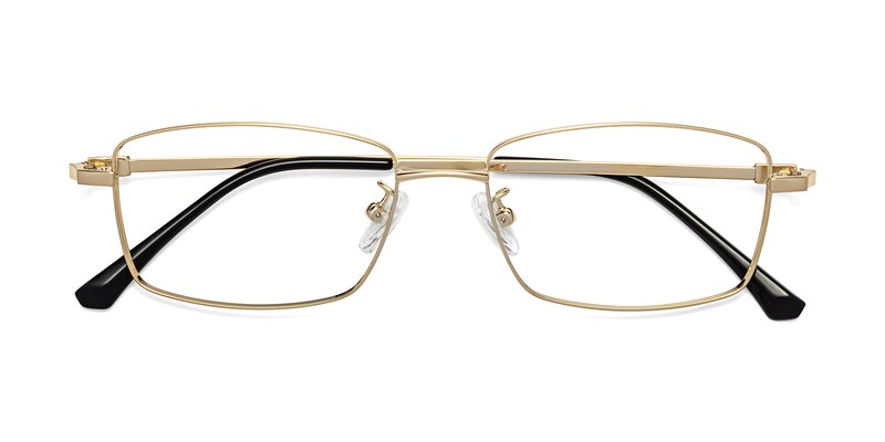Gold Wide Classic Rectangle Eyeglasses - 80052