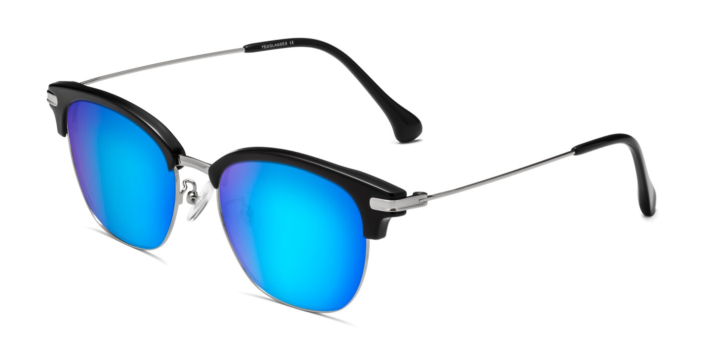 Black/Sliver Browline Retro-Vintage Lightweight Mirrored Sunglasses ...