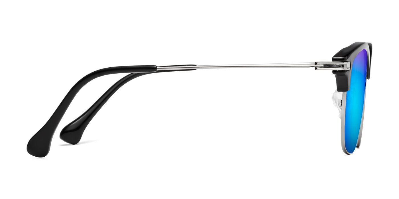 Black/Sliver Browline Retro-Vintage Lightweight Mirrored Sunglasses ...