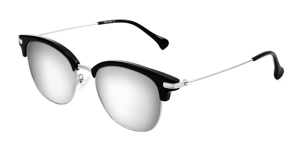 Black/Sliver Browline Retro-Vintage Lightweight Mirrored Sunglasses ...