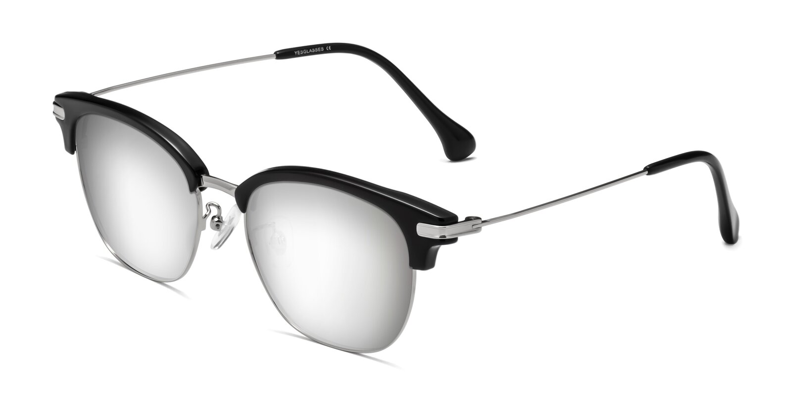 Black/Sliver Browline Retro-Vintage Lightweight Mirrored Sunglasses ...