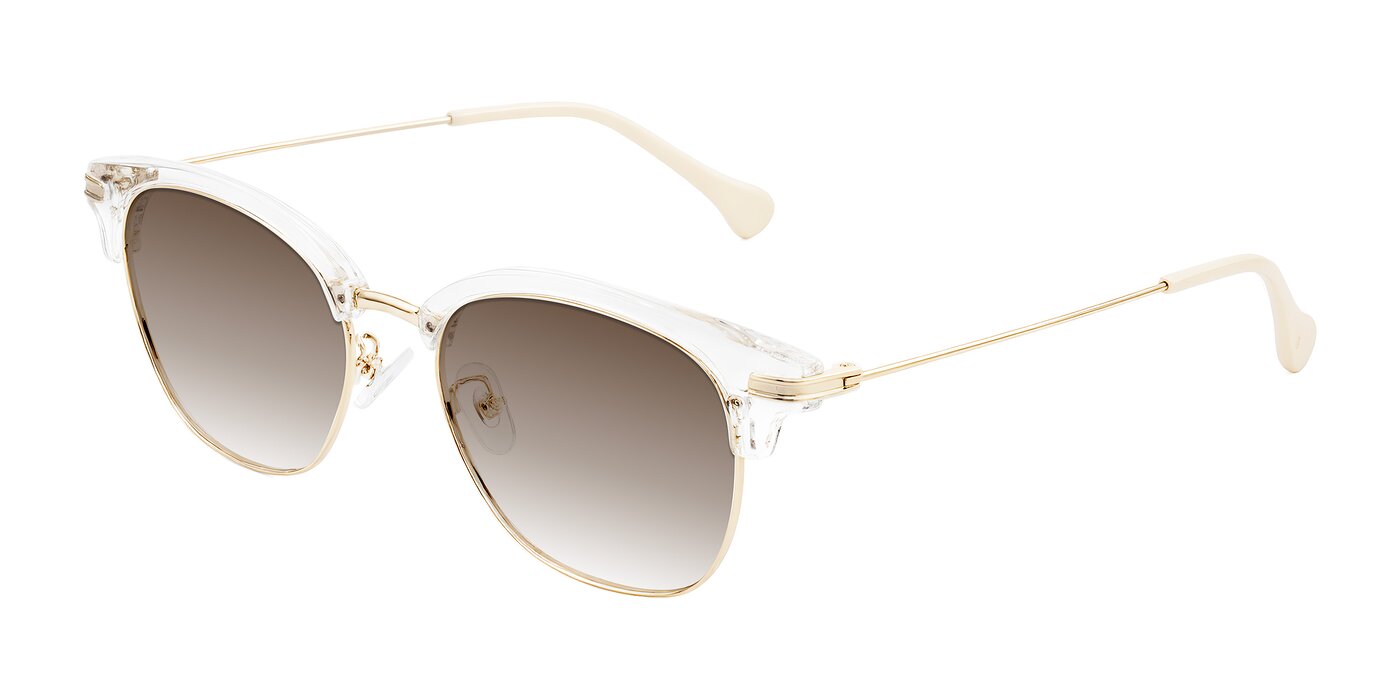 Clear/Gold Browline Retro-Vintage Lightweight Gradient Sunglasses with ...