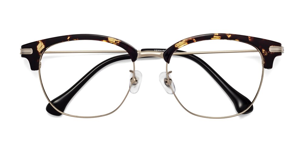 Black-Gold Browline Retro-Vintage Square Eyeglasses - 17464