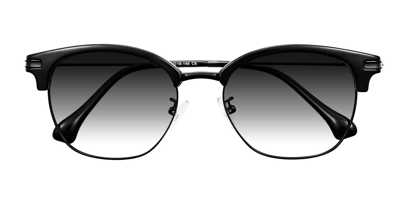 Black Browline Retro-Vintage Lightweight Gradient Sunglasses with Gray ...