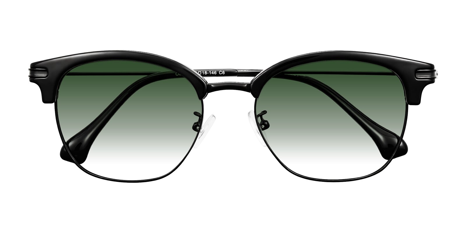 Black Browline Retro-Vintage Lightweight Gradient Sunglasses with Green ...