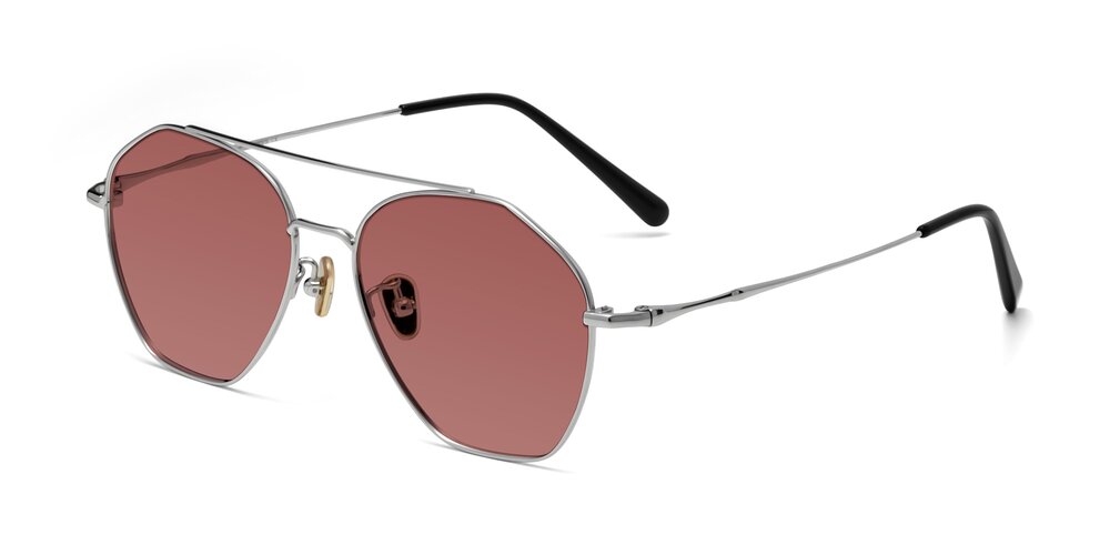 Silver Titanium Geometric Aviator Tinted Sunglasses with Garnet Sunwear ...