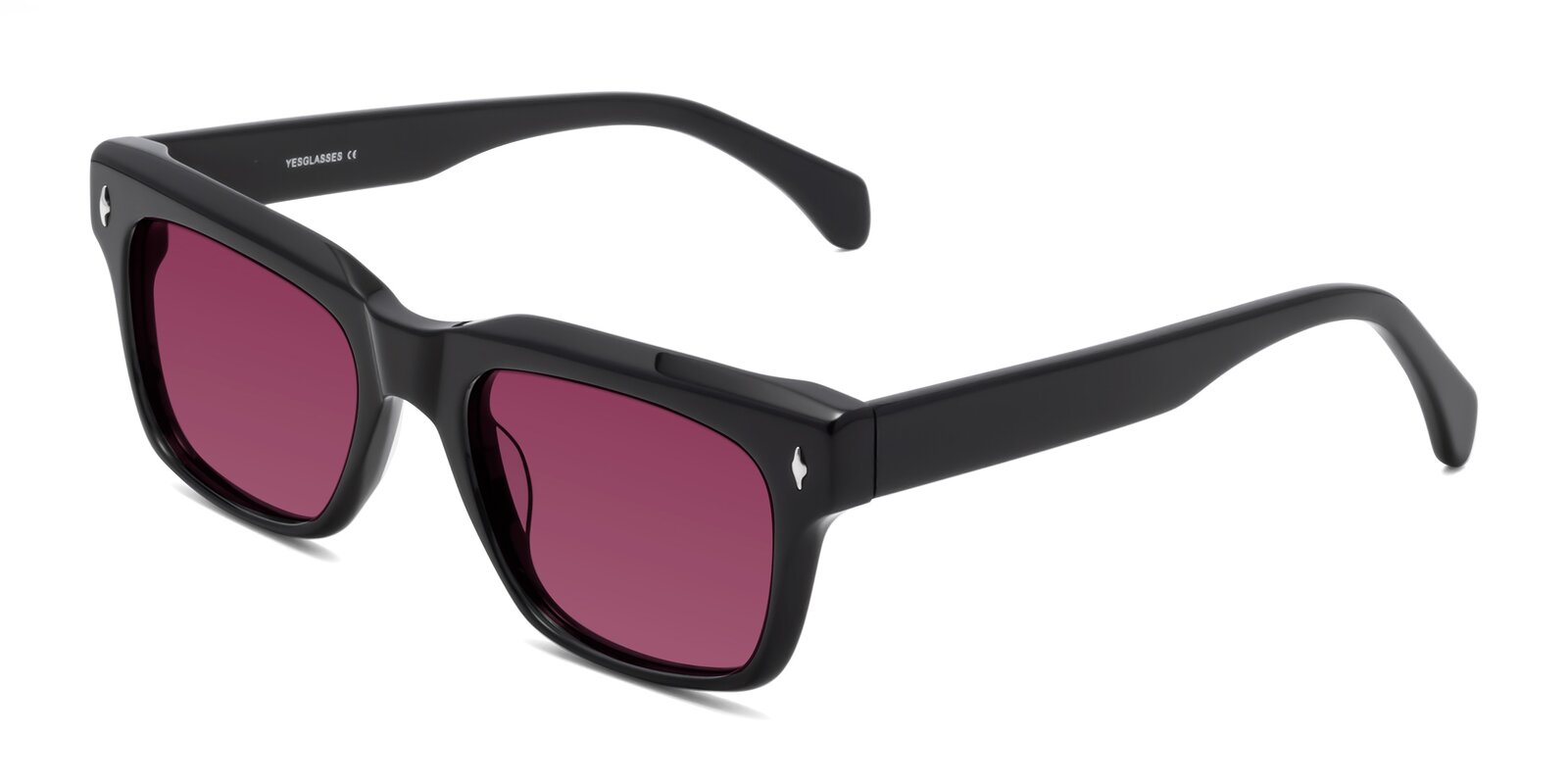 Black Medium Acetate Trapezoid Tinted Sunglasses with Wine Sunwear ...