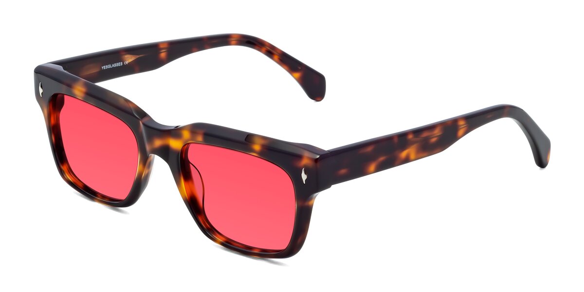 Tortoise Medium Acetate Trapezoid Tinted Sunglasses with Red Sunwear ...