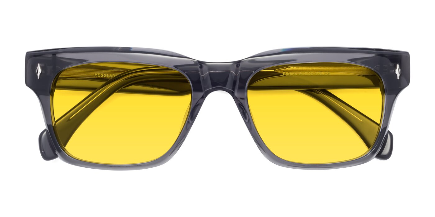 Gray Medium Acetate Trapezoid Tinted Sunglasses with Yellow Sunwear ...