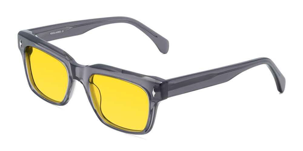 Gray Medium Acetate Trapezoid Tinted Sunglasses with Yellow Sunwear ...
