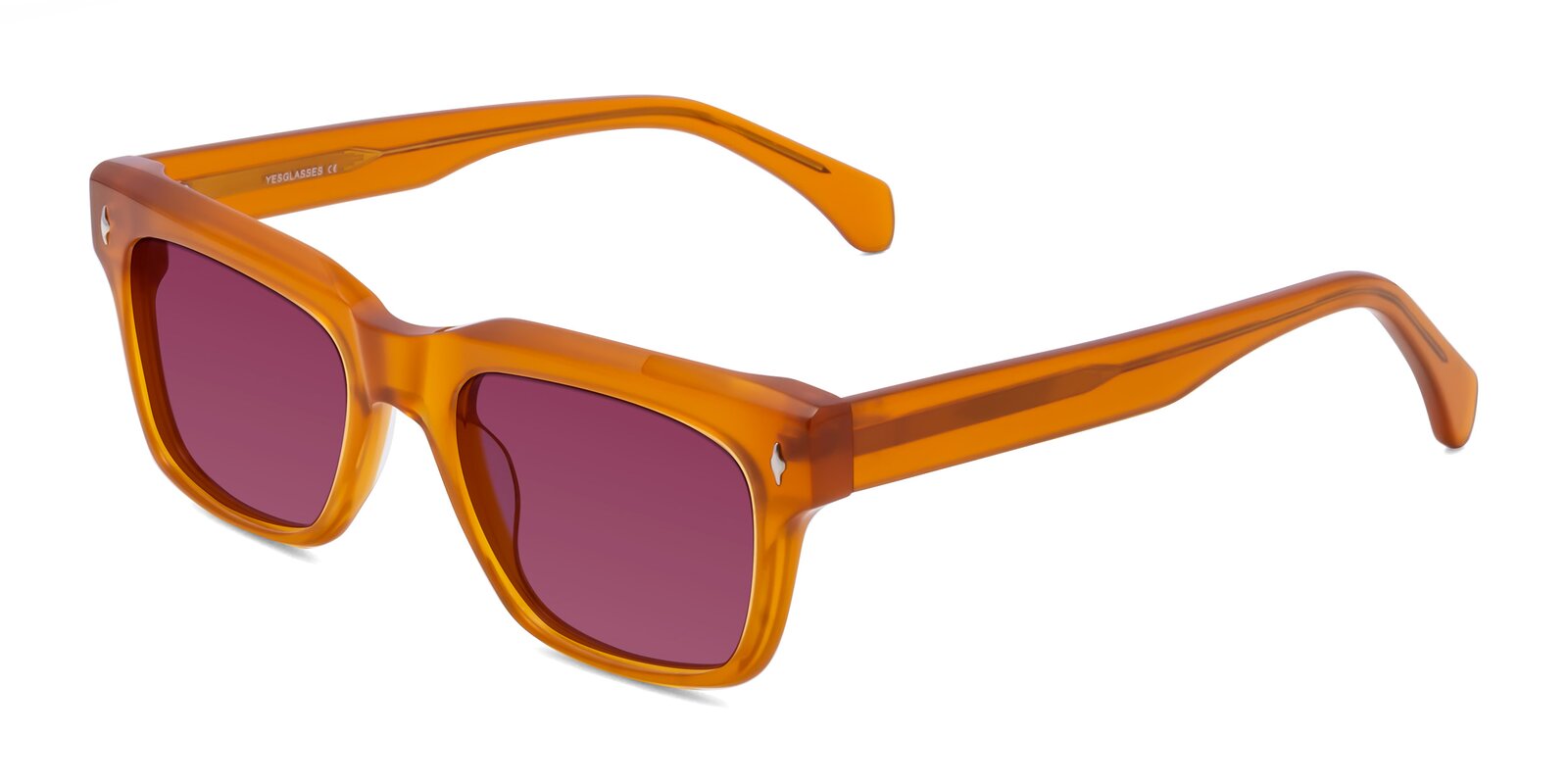 Pumpkin Medium Acetate Trapezoid Tinted Sunglasses with Wine Sunwear ...