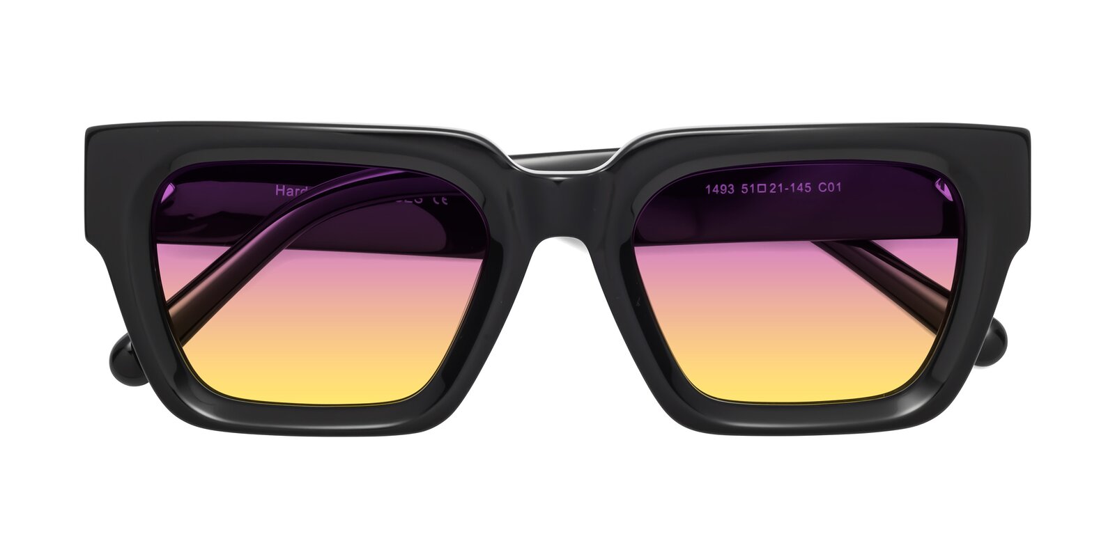 Black Hipster Acetate Square Gradient Sunglasses with Purple / Yellow ...
