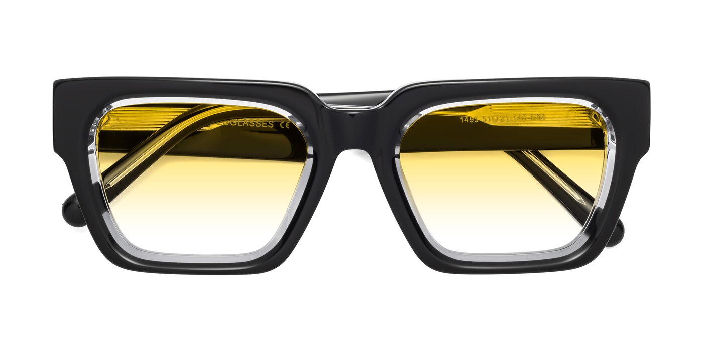 Black/Clear Hipster Acetate Square Gradient Sunglasses with Yellow ...