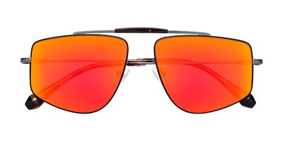 Tortoise Wayfarer Double Bridge Acetate Mirrored Sunglasses with Silver ...