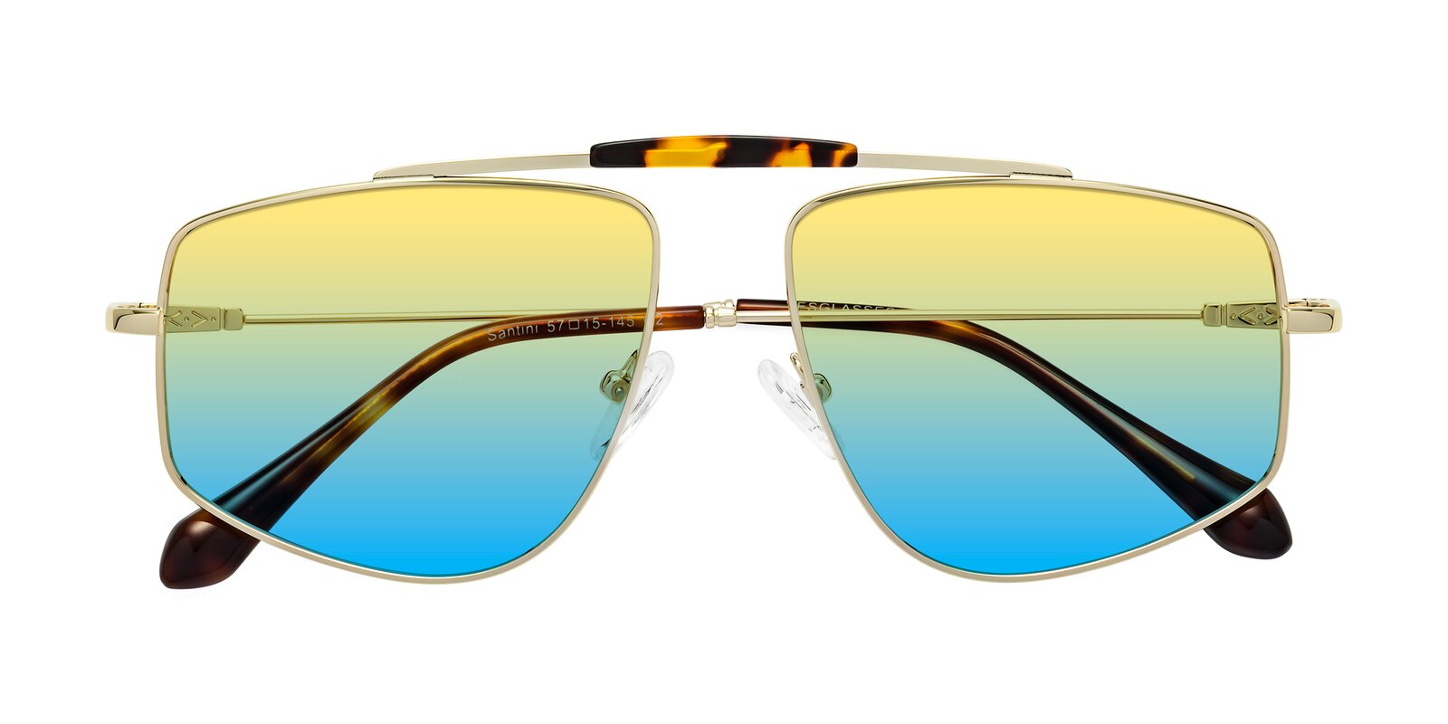 Gold Wide Oversized Grandpa Gradient Sunglasses with Yellow / Blue ...