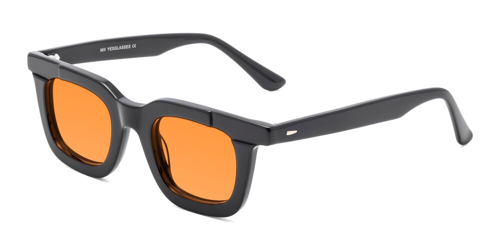 Black Hipster Thick Square Tinted Sunglasses with Orange Sunwear Lenses ...