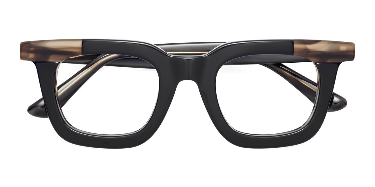Black/Brown Hipster Thick Square Eyeglasses - Mill