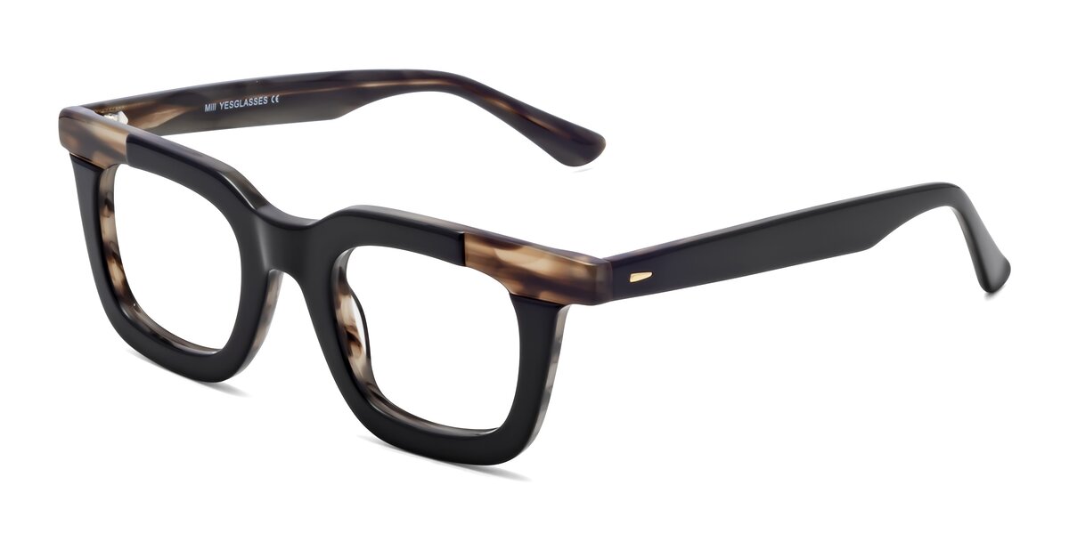 Black/Brown Hipster Thick Square Eyeglasses - Mill