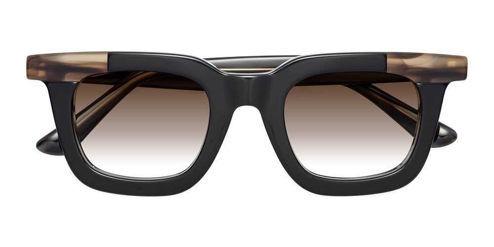 Black/Brown Hipster Thick Square Gradient Sunglasses with Brown Sunwear ...
