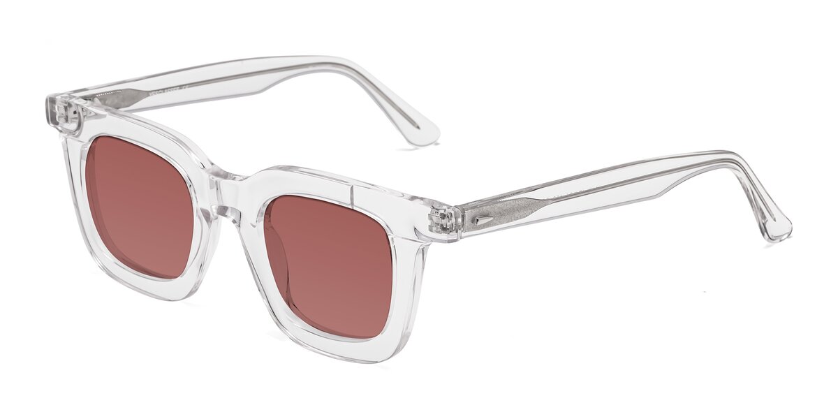 Clear Hipster Thick Square Tinted Sunglasses with Garnet Sunwear Lenses ...