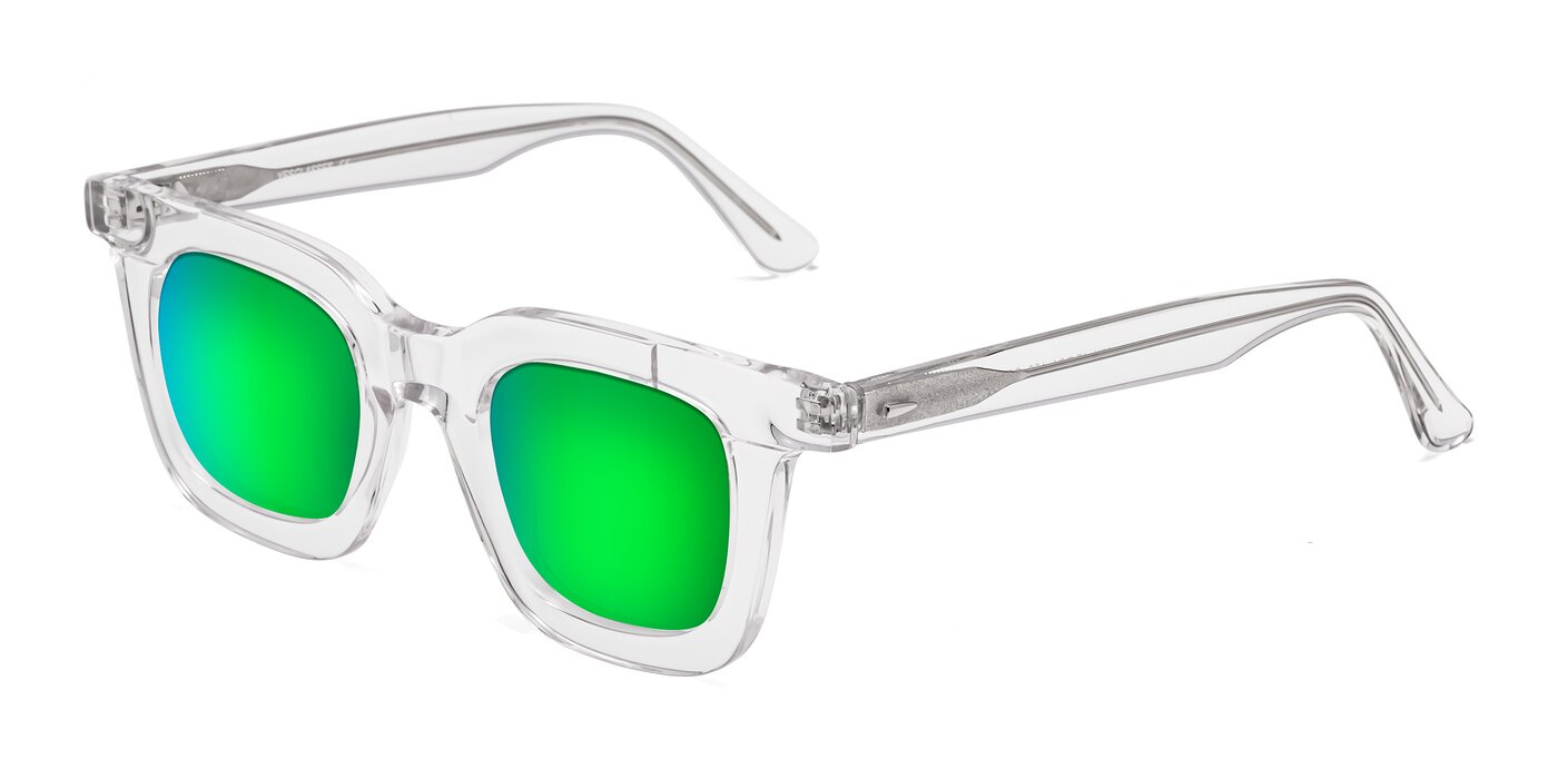 Clear Hipster Thick Square Mirrored Sunglasses with Green Sunwear ...