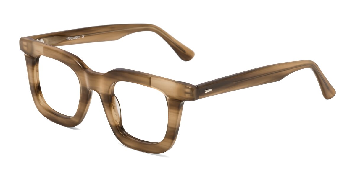 Striped Brown Hipster Thick Square Blue Light Glasses - Mill