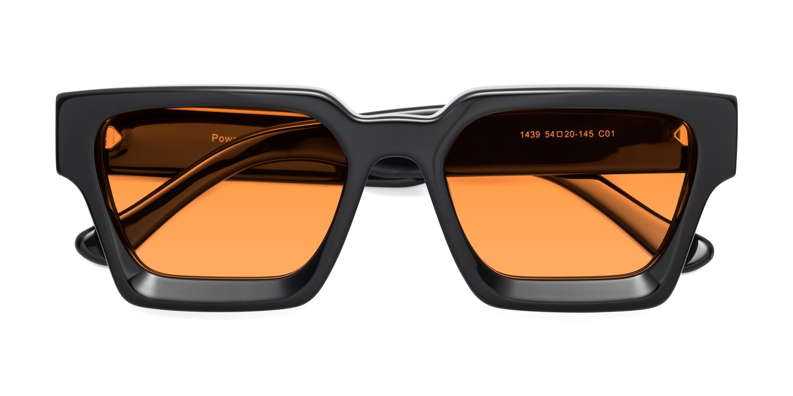 Black Thick Geek-Chic Geometric Tinted Sunglasses with Orange Sunwear ...