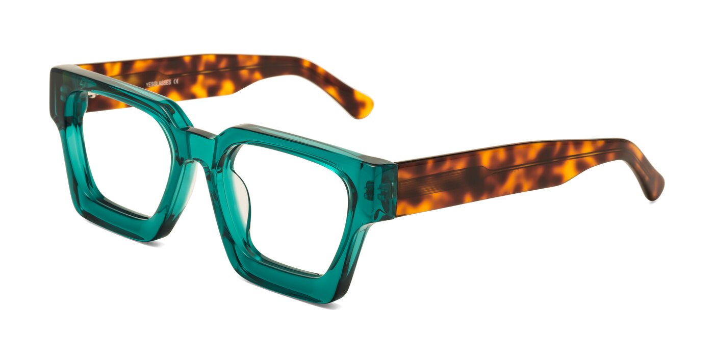 Green/Tortoise Thick Geek-Chic Geometric Eyeglasses - Powers