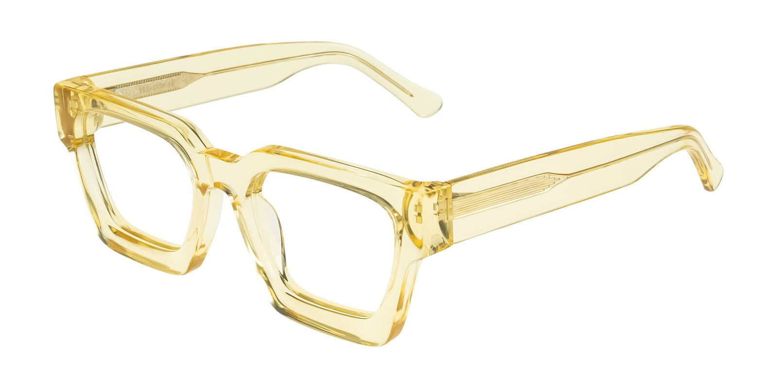 Light Yellow Thick Geek-Chic Geometric Eyeglasses - Powers