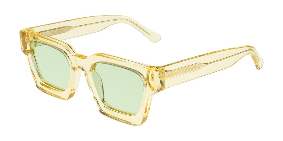 Light Yellow Thick Geek-Chic Geometric Tinted Sunglasses with Light ...