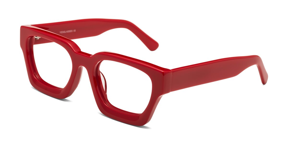 Red Thick Geek-Chic Geometric Eyeglasses - Powers