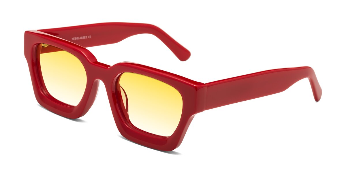Red Thick Geek-Chic Geometric Gradient Sunglasses with Yellow Sunwear ...