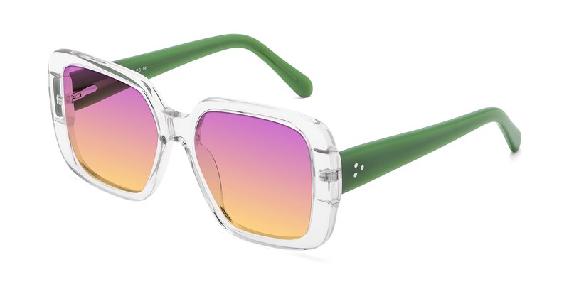 Clear Oversized Acetate Square Gradient Sunglasses with Purple / Yellow ...