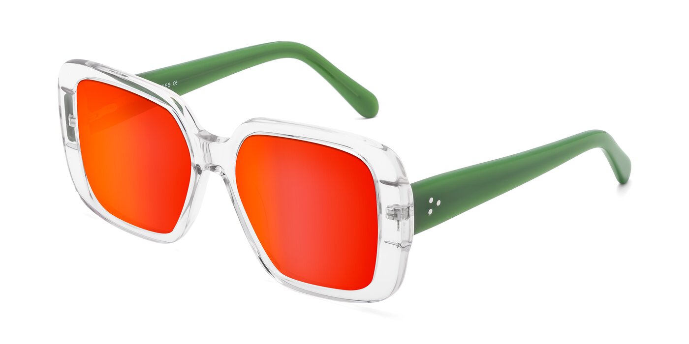 Clear Oversized Acetate Square Mirrored Sunglasses with Red Gold ...