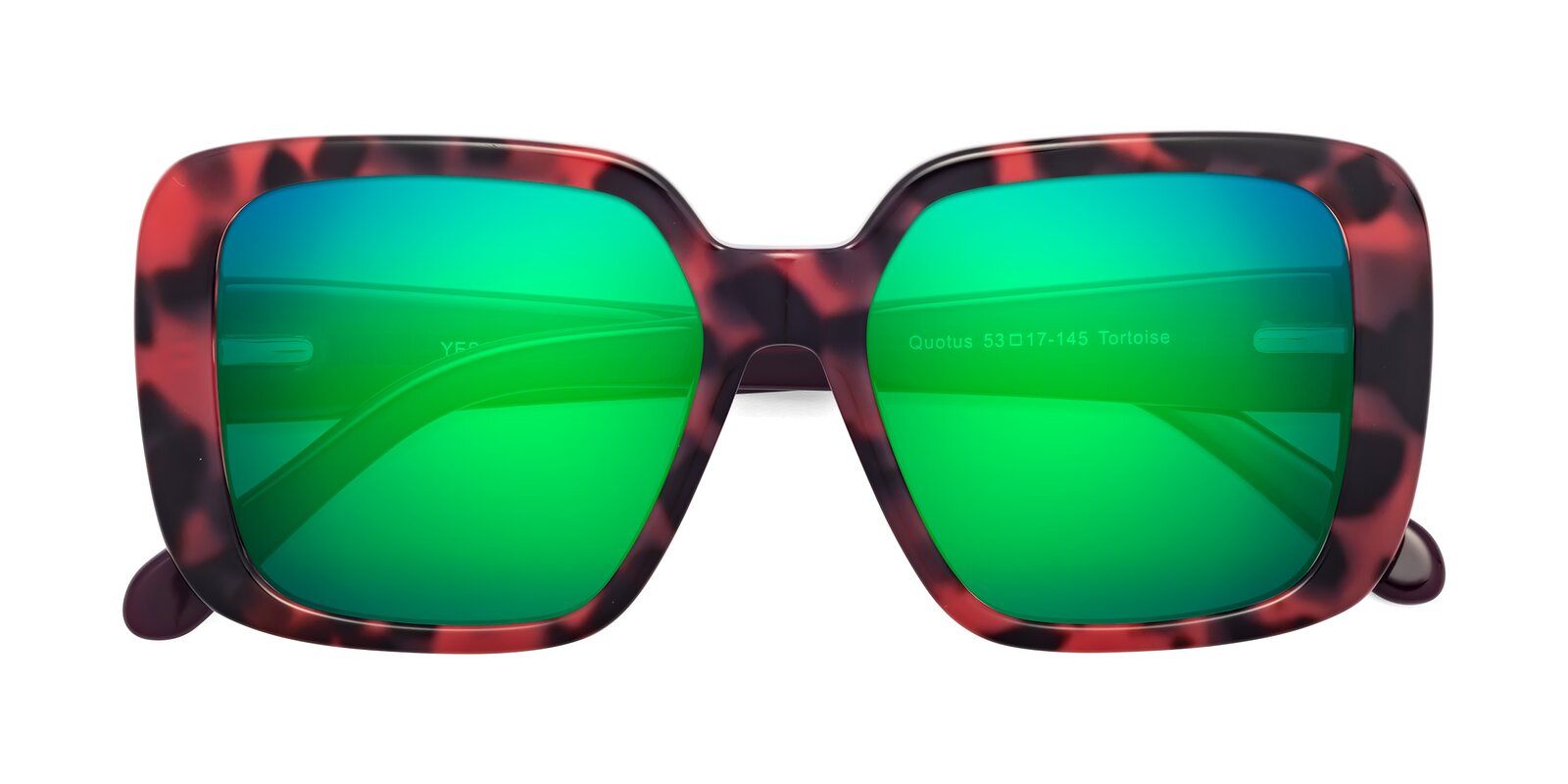 Tortoise Oversized Acetate Square Mirrored Sunglasses with Green ...
