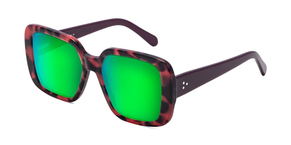 Tortoise Oversized Acetate Square Mirrored Sunglasses with Green ...
