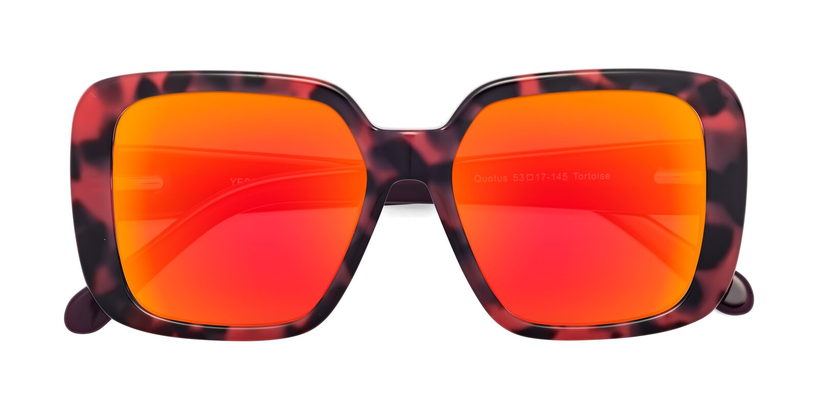 Tortoise Oversized Acetate Square Mirrored Sunglasses with Red Gold ...