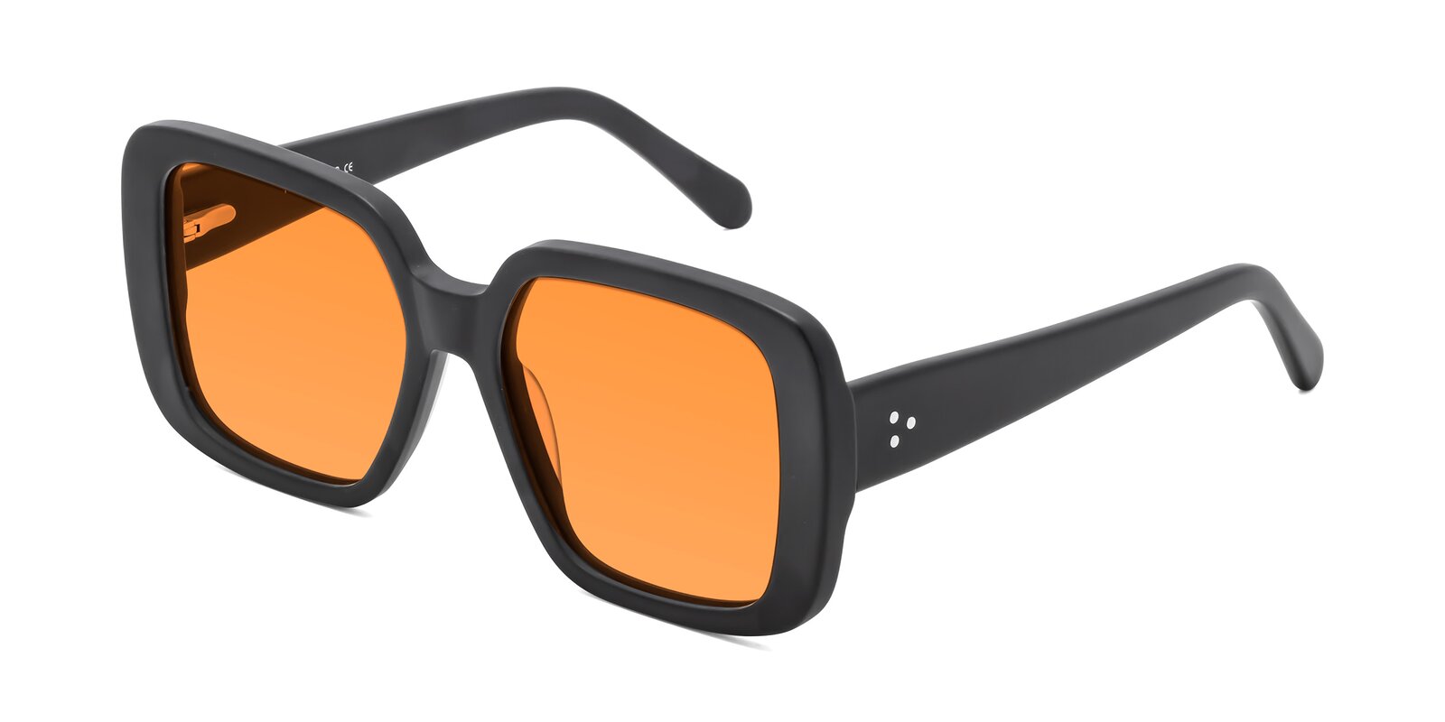 Matte Black Oversized Acetate Square Tinted Sunglasses with Orange ...