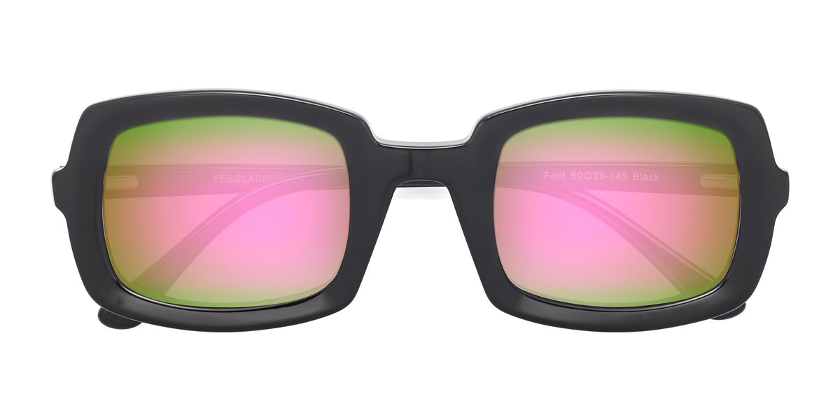 Black Hipster Acetate Square Mirrored Sunglasses with Pink Sunwear ...
