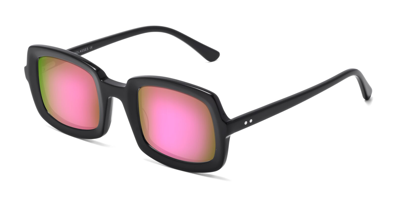 Black Hipster Acetate Square Mirrored Sunglasses with Pink Sunwear ...
