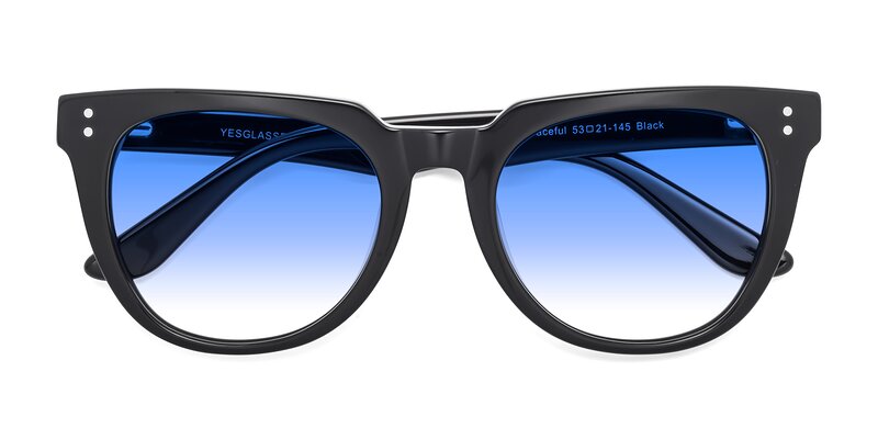 Black Hipster Acetate Geometric Gradient Sunglasses with Blue Sunwear ...