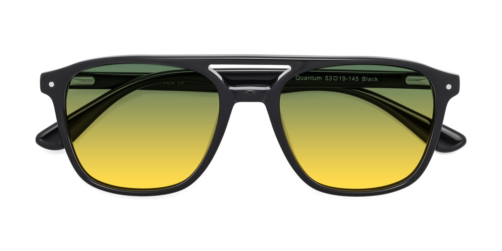 Black Double Bridge Acetate Trapezoid Gradient Sunglasses with Green ...